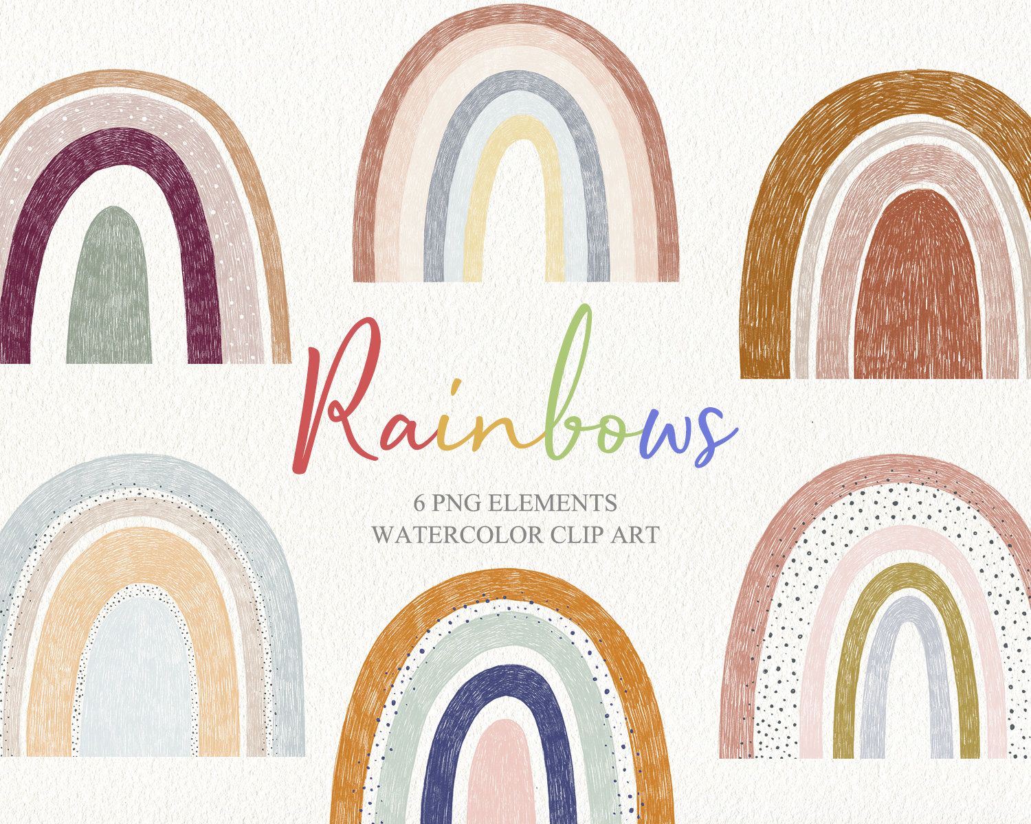 Digital Modern Neutral Color Rainbow Clipart. Hand Painted | Etsy