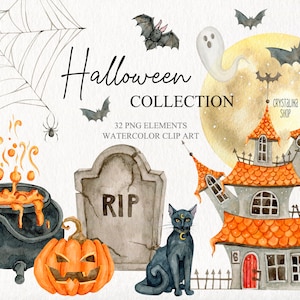 Watercolor Spooky Halloween Clipart Happy Halloween Party Decoration ...