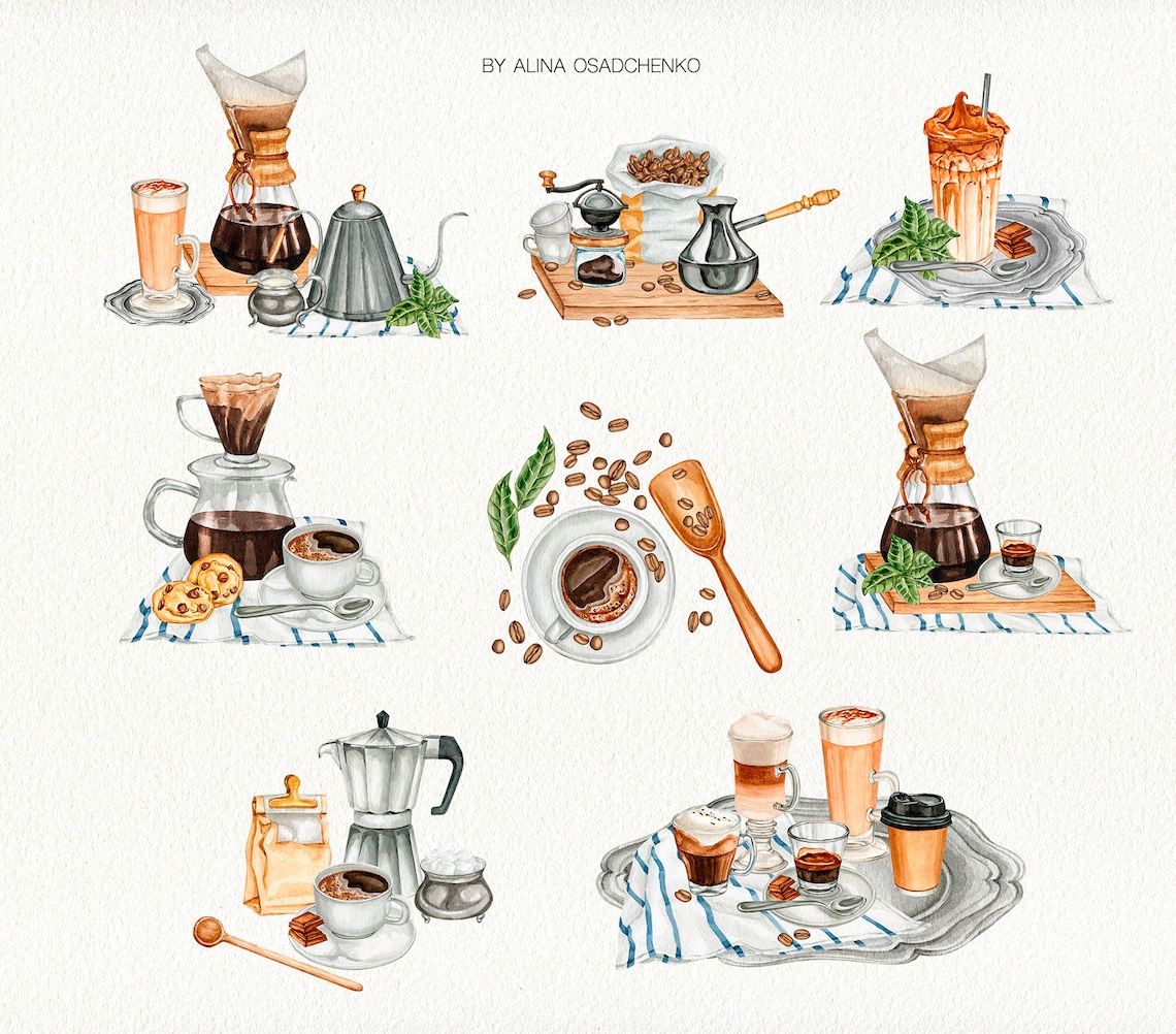 Watercolor Coffee Drink Clipart. Cup of Coffee Illustrations. - Etsy