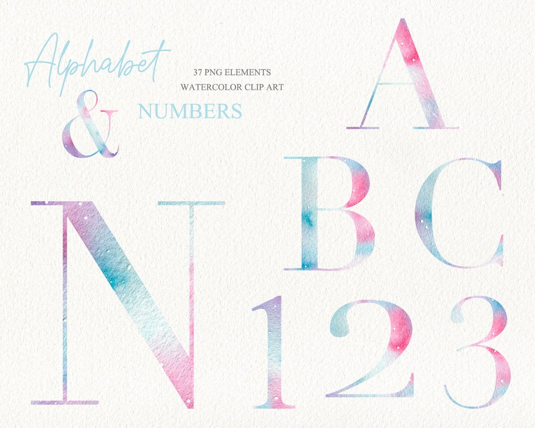 Watercolor Space Alphabet Uppercase Letters and Numbers Clipart ...
