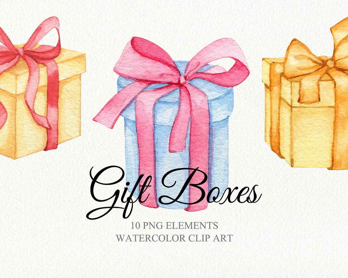 Watercolor Gift Boxes Clipart. Birthday Party Invitation | Etsy