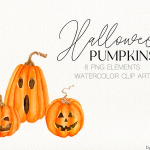 Watercolor Halloween Spooky Pumpkin Faces Clipart Halloween Scary ...