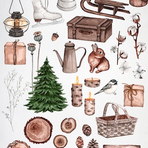 Watercolor Cozy Winter Clipart. Christmas and New Year DIY Decor ...