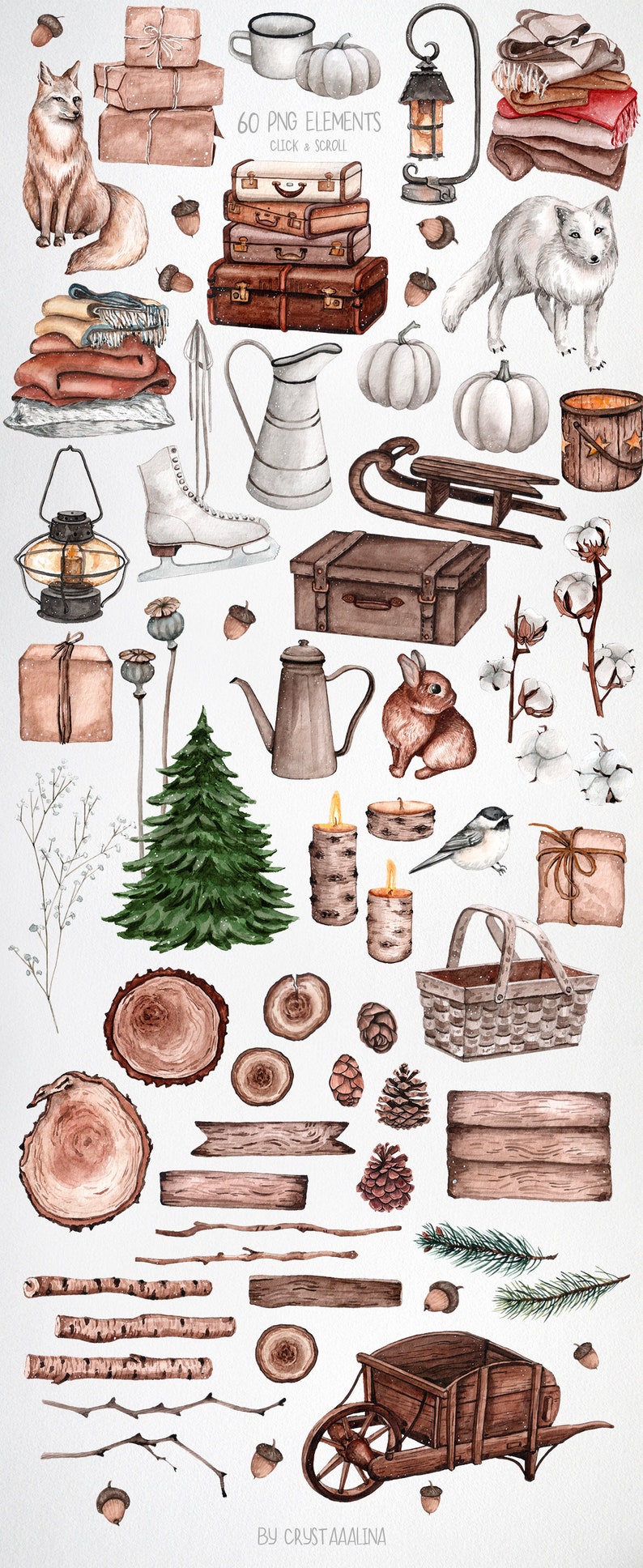 Watercolor Cozy Winter Clipart. Christmas and New Year DIY Decor ...