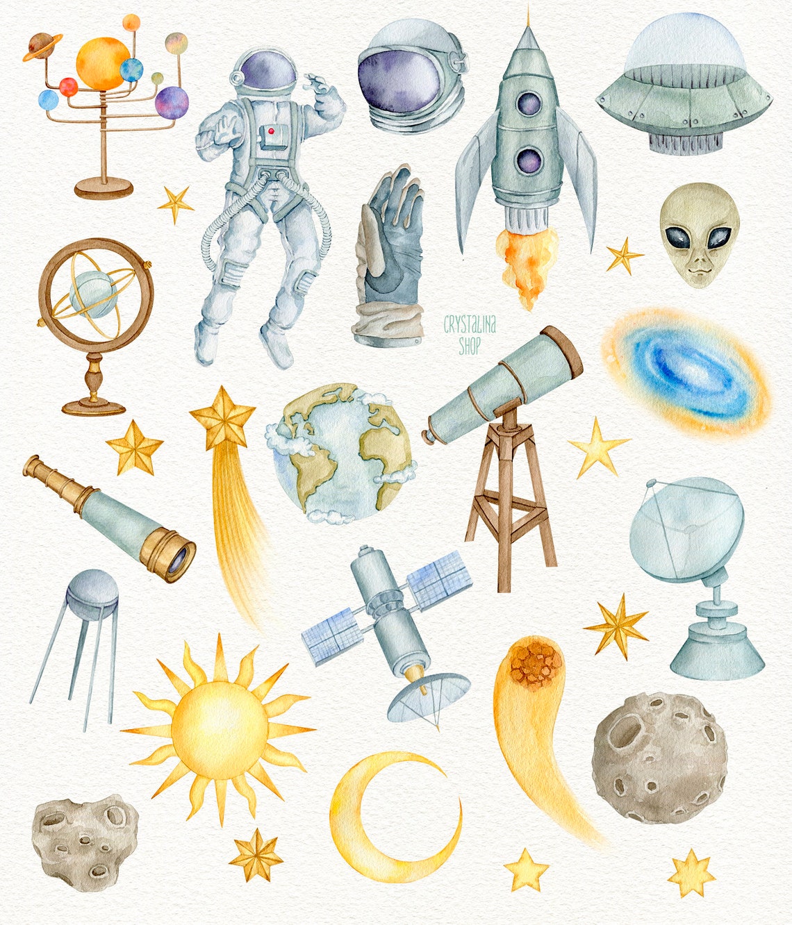 Watercolor Outer Space Clipart Astronomy Teacher Supplies | Etsy