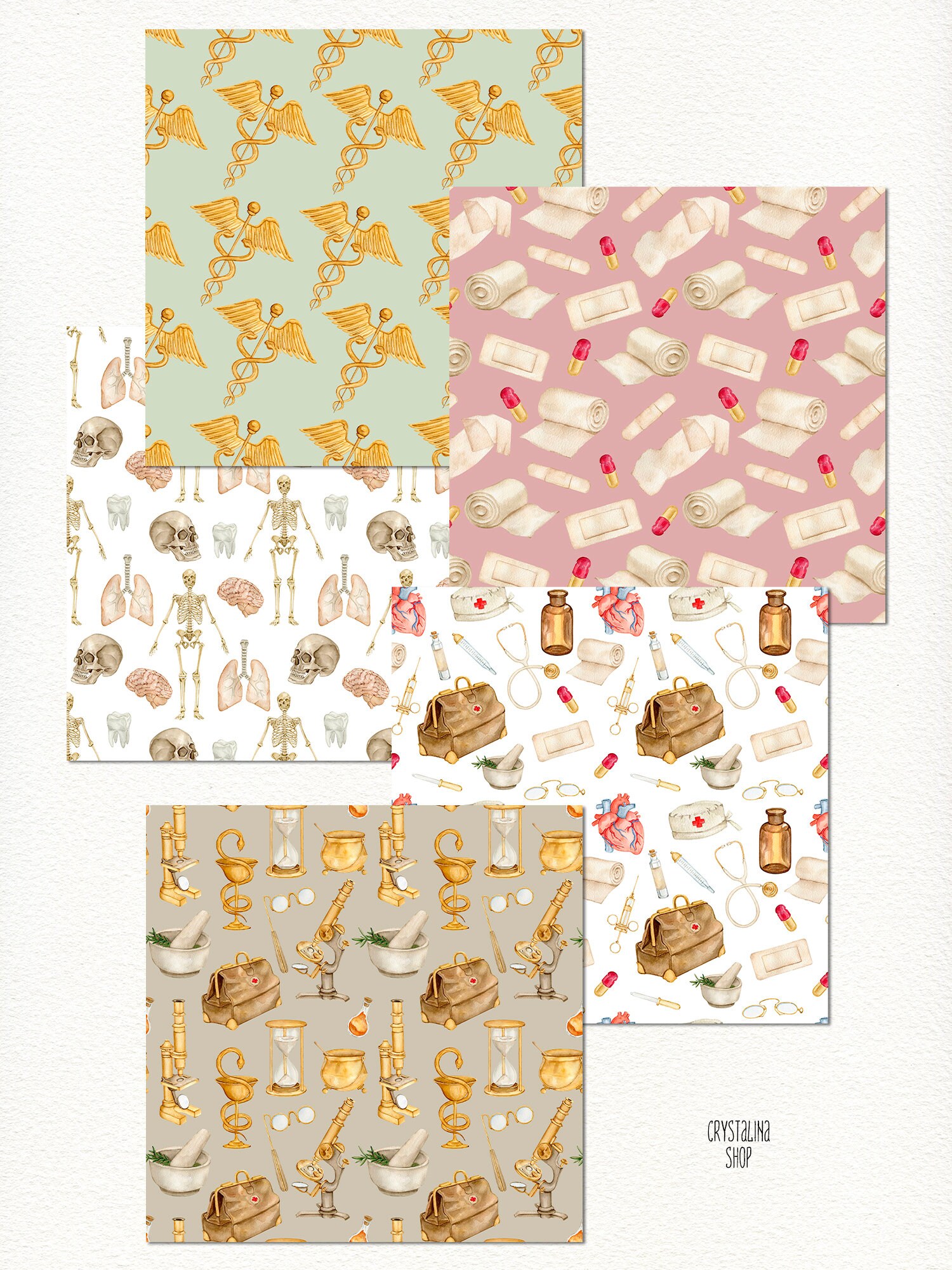 Watercolor Medical Digital Paper Pack for Scrapbooking. Medical ...