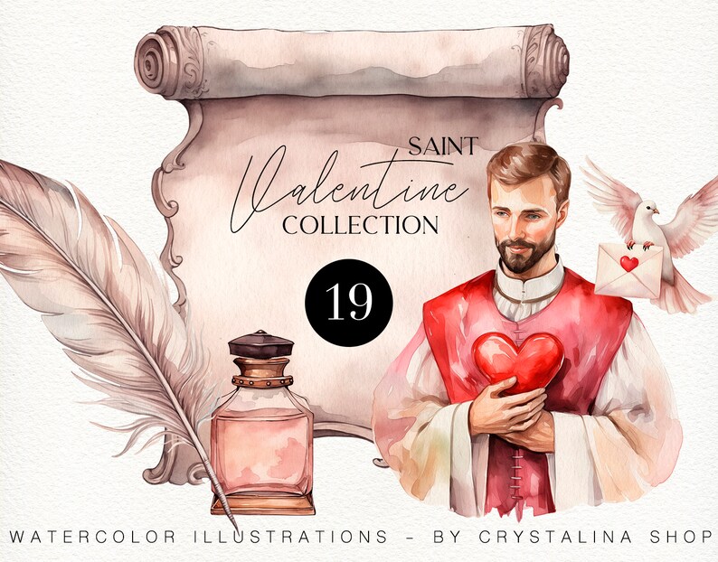 Watercolor Saint Valentine Priest Valentines Day Digital Clipart ...