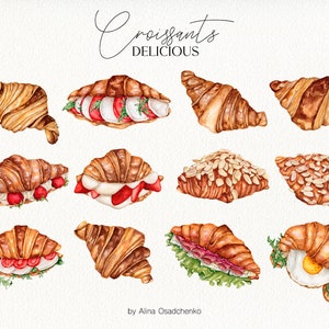 Watercolor Breakfast Croissants Clipart. Sweet Croissant With ...