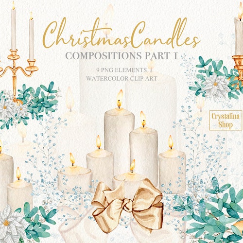 Watercolor Candles & Candlesticks Clipart Gold Silver - Etsy