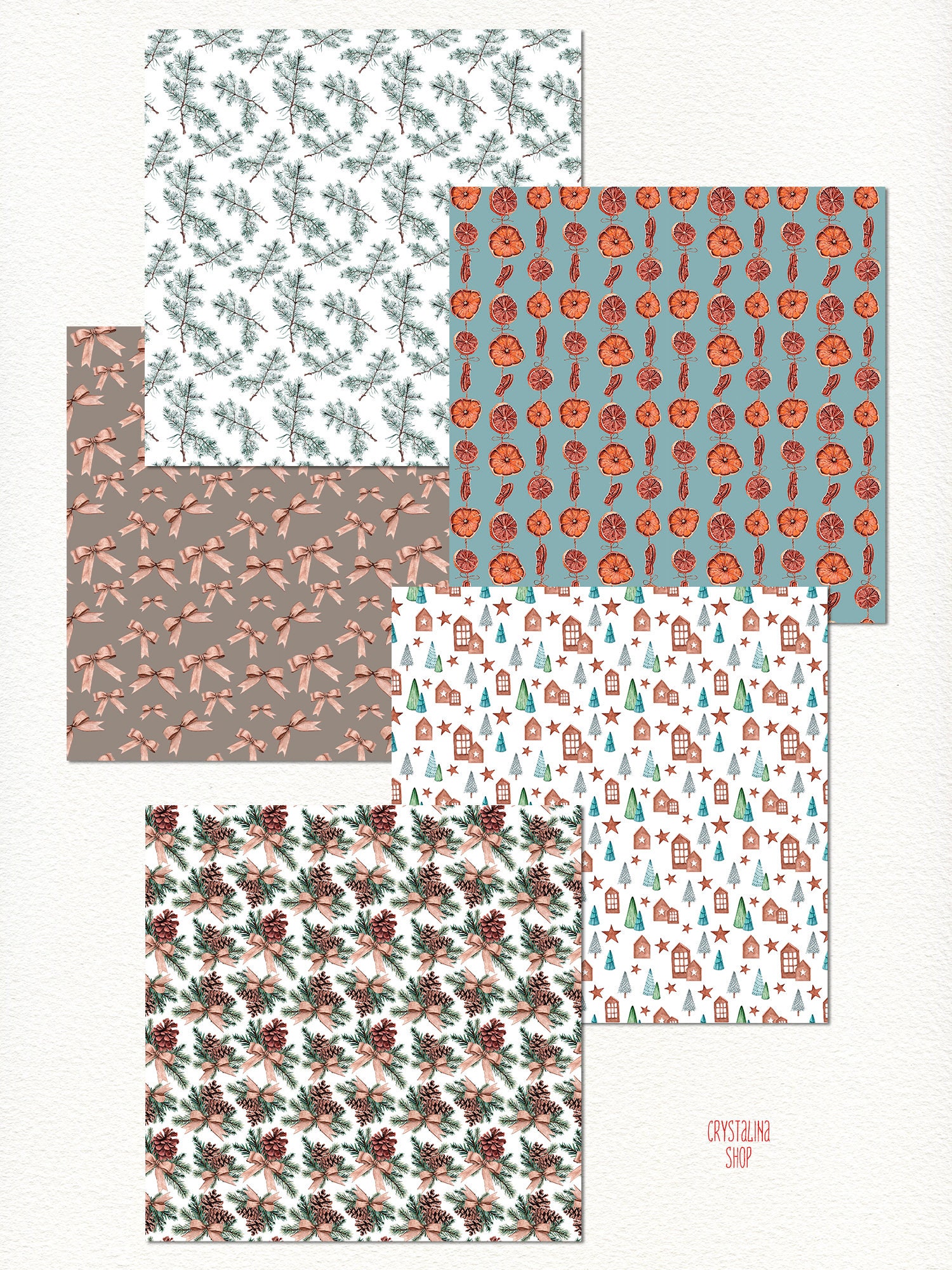 Watercolor Christmas Digital Paper Pack for Scrapbooking Printable ...
