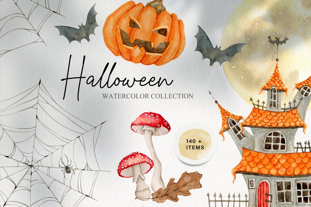 Watercolor Spooky Halloween Clipart Happy Halloween Party Decoration ...