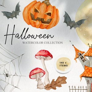 Watercolor Spooky Halloween Clipart Happy Halloween Party Decoration ...