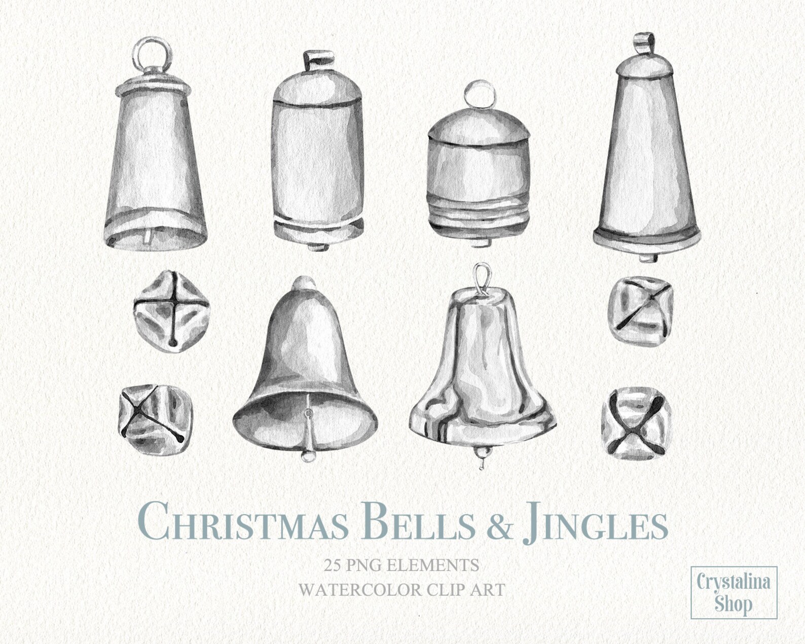 Watercolor Christmas Bells & Jingles Clipart Gold Silver - Etsy