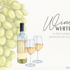 Watercolor White Wine Clipart Romantic Glass of White Wine and White ...