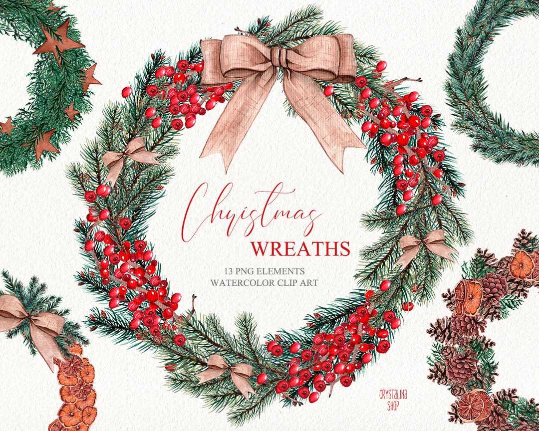 Watercolor Christmas Wreaths Clipart Illustrations Christmas Frame ...
