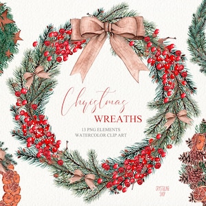 Watercolor Christmas Wreaths Clipart Illustrations Christmas Frame ...