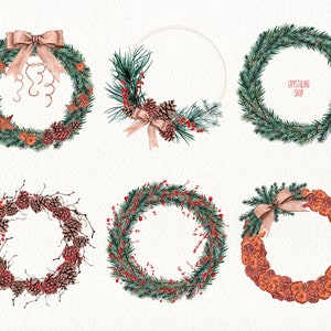 Watercolor Christmas Wreaths Clipart Illustrations Christmas Frame ...