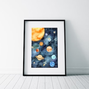 Watercolor Solar System PRINTABLE Wall Art Poster Space Nursery Print ...