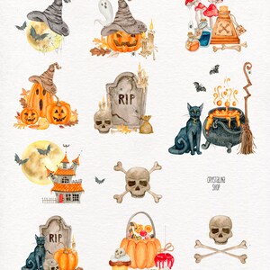 Watercolor Spooky Halloween Clipart Happy Halloween Party Decoration ...