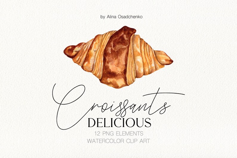 Watercolor Breakfast Croissants Clipart. Sweet Croissant With ...