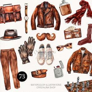 Watercolor Men's Aesthetics Clipart Hand Drawn Father's Day DIY Card ...