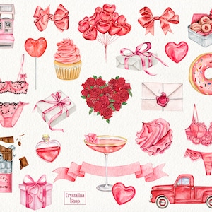 Watercolor Valentines Day Love Clipart. Hand Painted Red and Pink ...