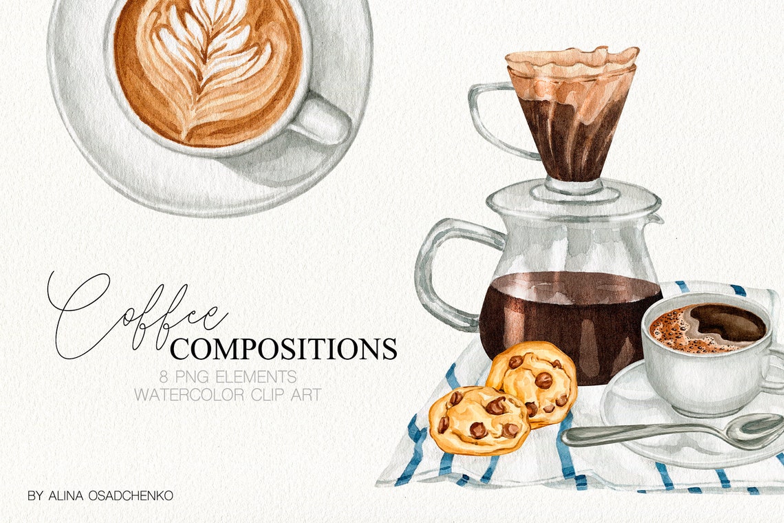 Watercolor Coffee Drink Clipart. Cup of Coffee Illustrations. - Etsy