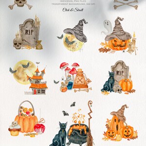 Watercolor Spooky Halloween Clipart Happy Halloween Party Decoration ...