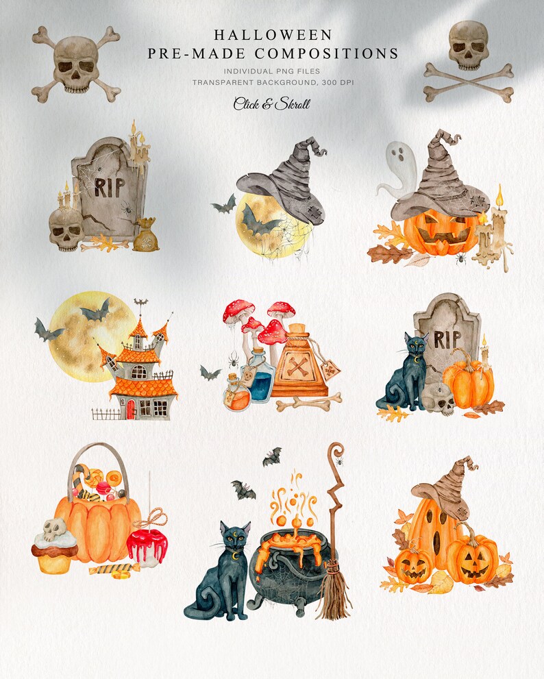 Watercolor Spooky Halloween Clipart Happy Halloween Party - Etsy