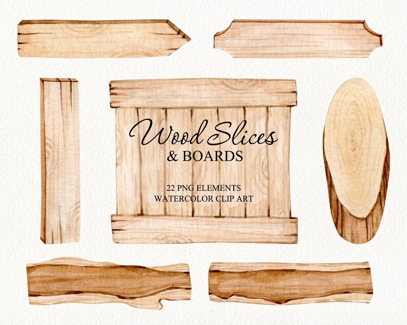 Watercolor Wood Slice Clipart. Wooden Boards Clipart. Rustic - Etsy