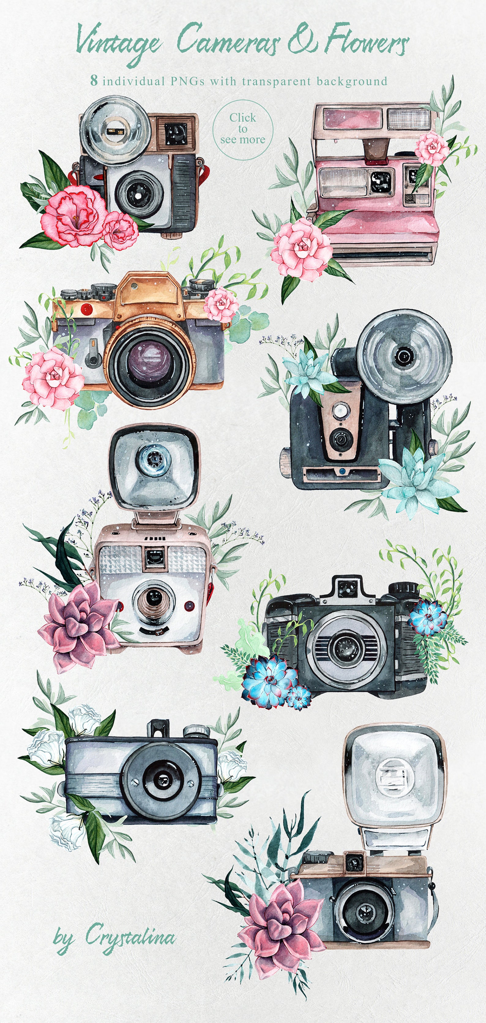 Watercolor Vintage Camera Clipart. Hand Painted Watercolor - Etsy