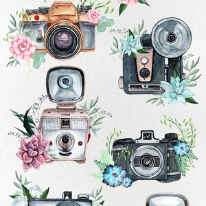 Watercolor Vintage Camera Clipart. Hand Painted Watercolor Retro Photo ...