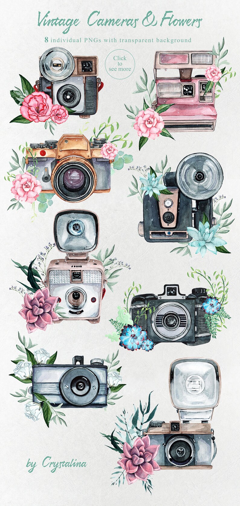 Watercolor Vintage Camera Clipart. Hand Painted Watercolor - Etsy