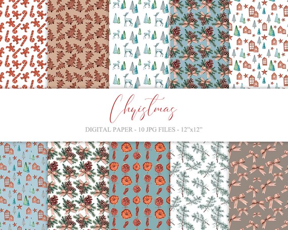 Watercolor Christmas Digital Paper Pack for Scrapbooking | Etsy