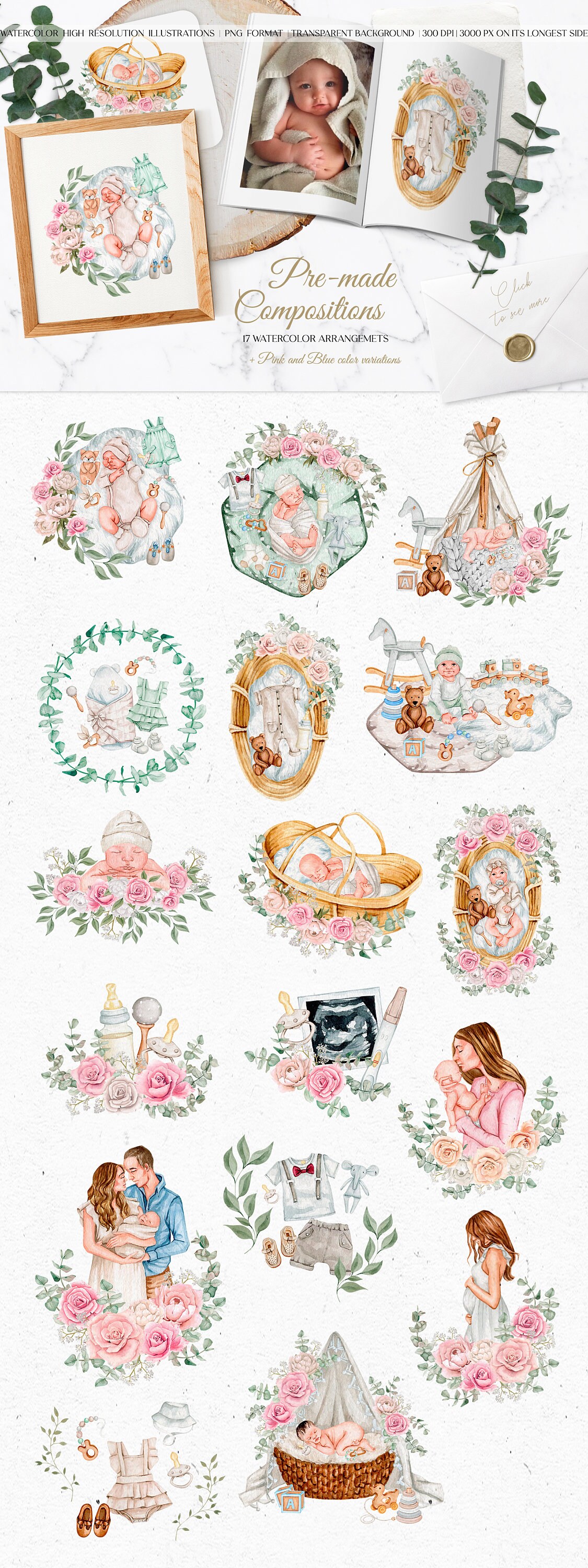 Watercolor Maternity Clipart. Pregnant Woman & Newborn Babies Clipart ...