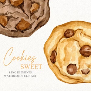 Watercolor Sweet Chocolate Cookies Clipart. Pastel Dessert Cookie ...