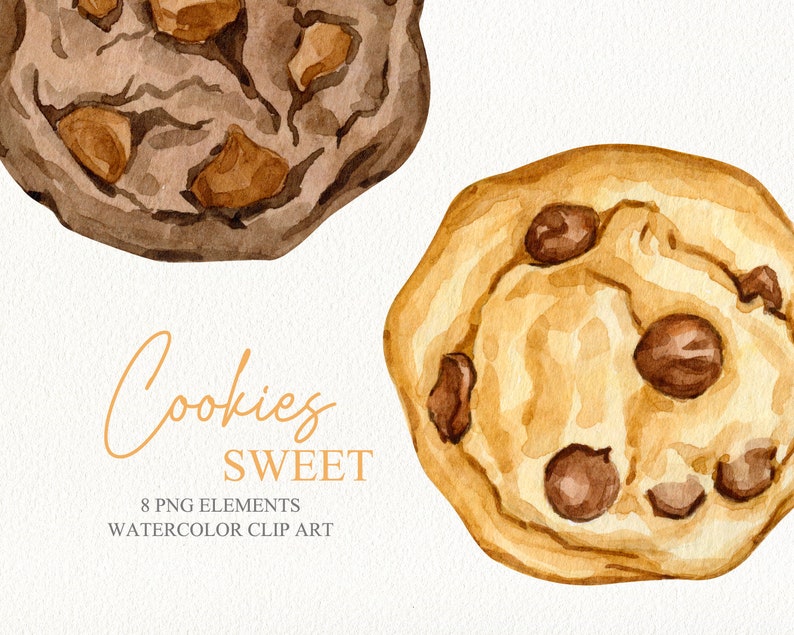 Watercolor Sweet Chocolate Cookies Clipart. Pastel Dessert - Etsy