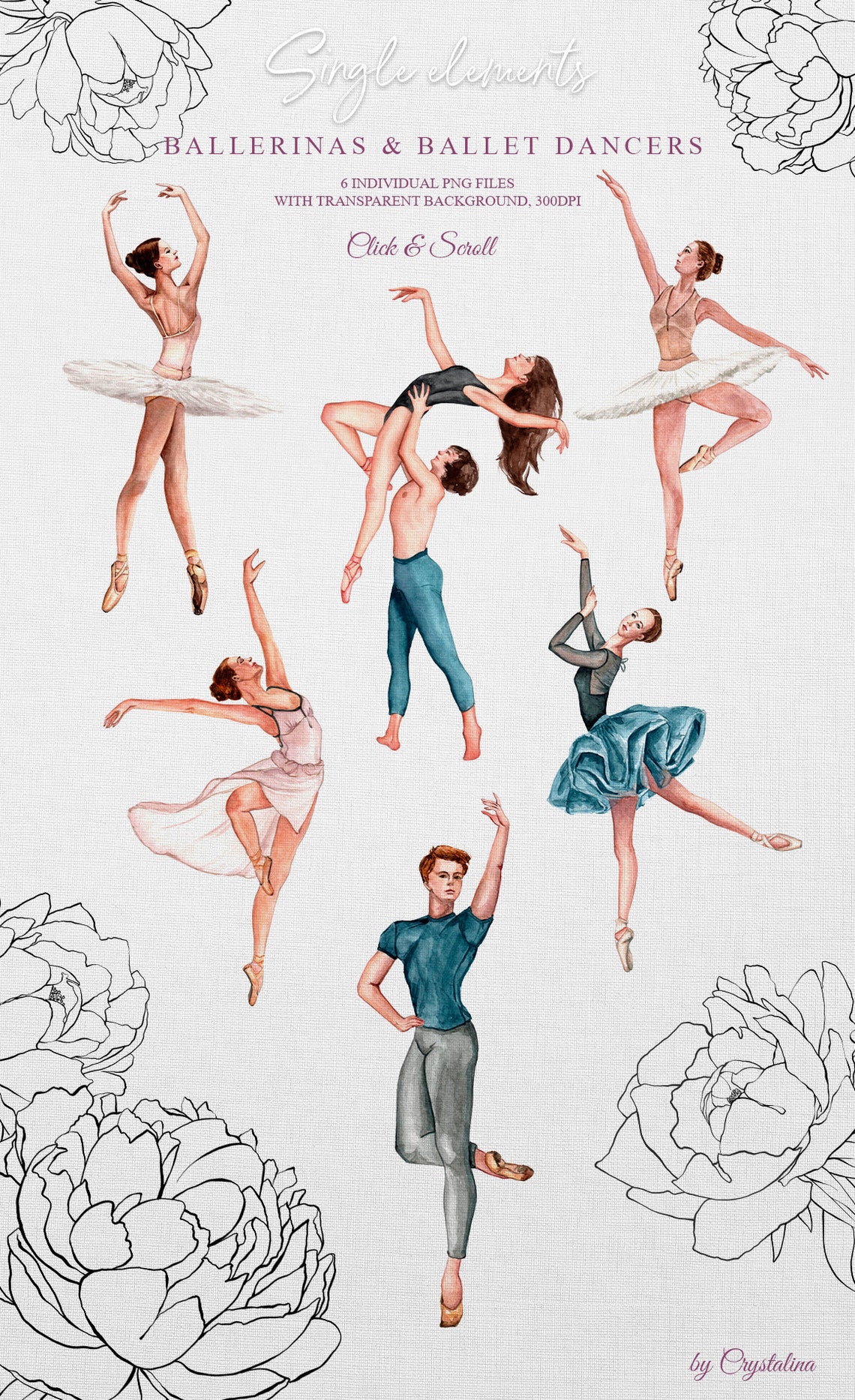 Watercolor Ballet Dancers Clipart Illustrations. Ballerina and - Etsy