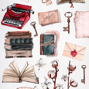 Watercolor Vintage Books Library Clipart. Vintage Art Library ...