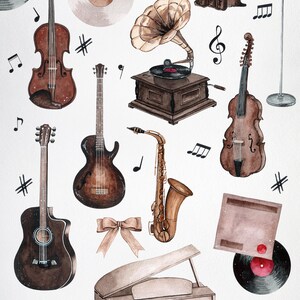 Watercolor Musical Instruments Clipart. Vintage Music Clip Art ...