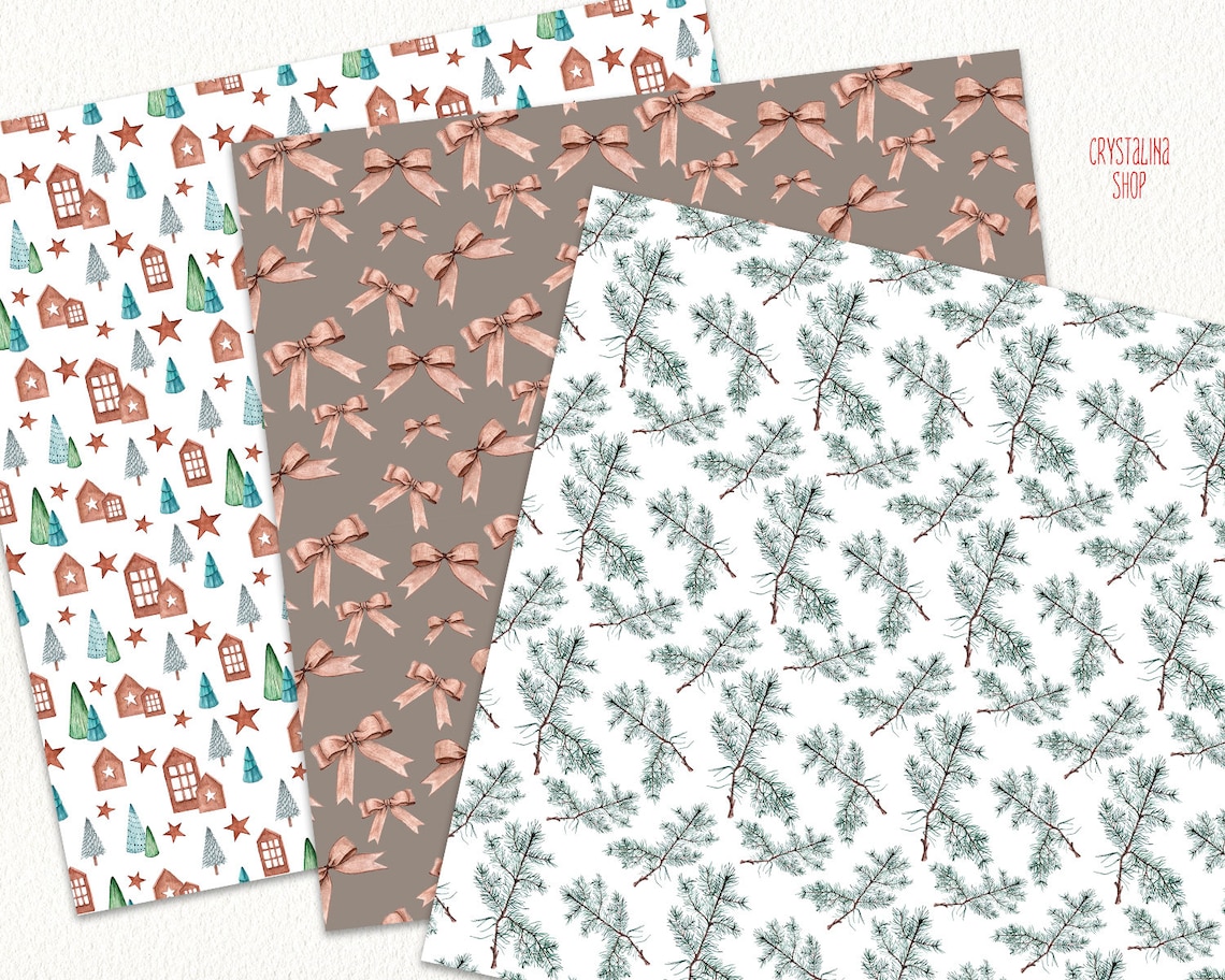 Watercolor Christmas Digital Paper Pack for Scrapbooking | Etsy