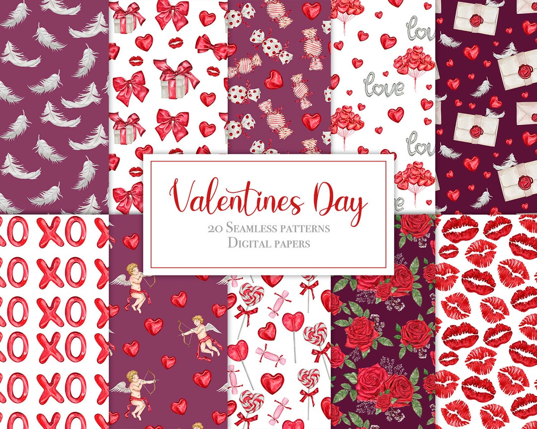 Watercolor Valentines Day Paper Pack for Scrapbooking. Valentines Day ...