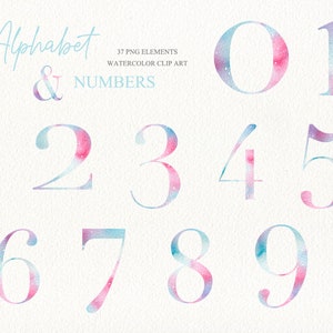 Watercolor Space Alphabet Uppercase Letters and Numbers Clipart ...