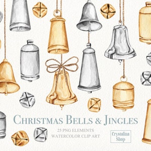 Watercolor Christmas Bells & Jingles Clipart Gold Silver Christmas ...