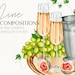 Watercolor Wine & Cheese Compositions Clipart Red White Wine Grapes ...