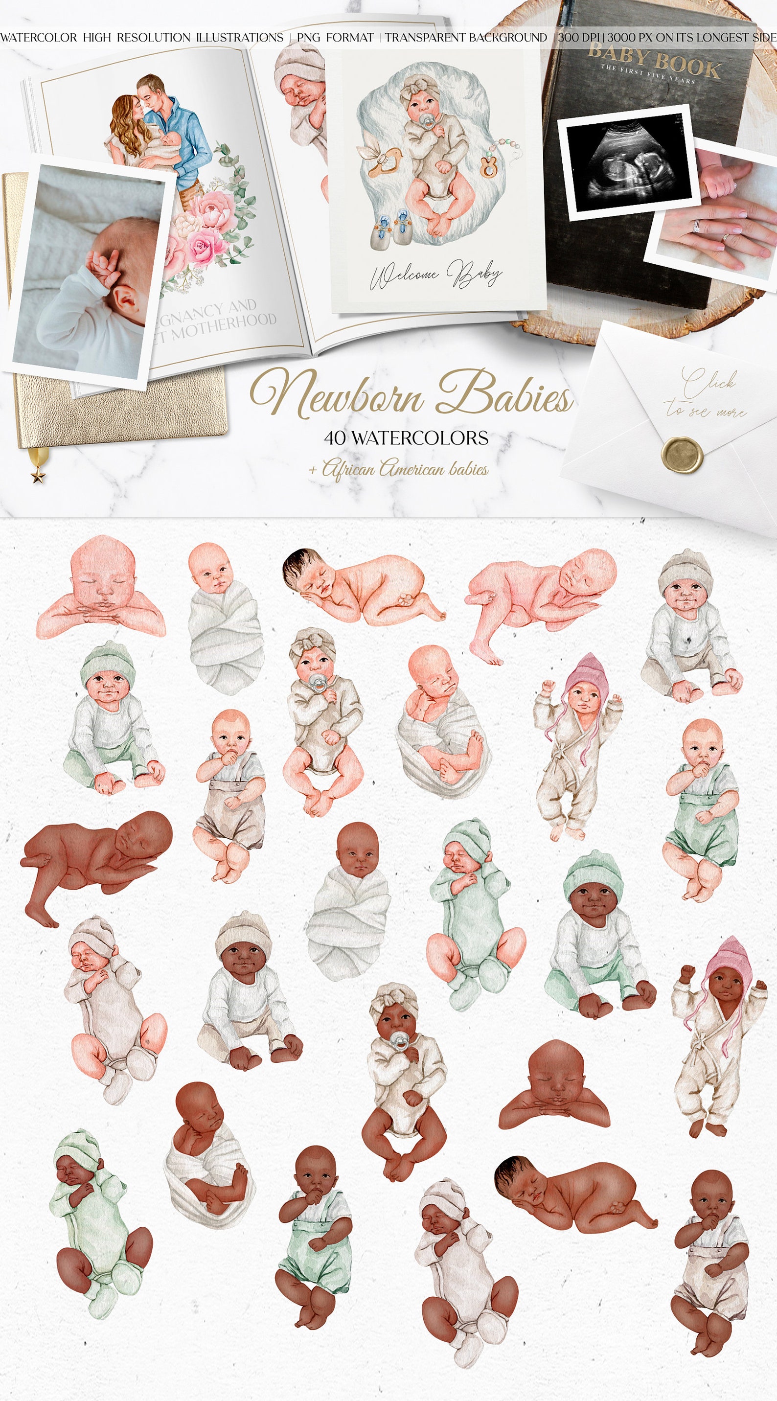Watercolor Maternity Clipart. Pregnant Woman & Newborn Babies - Etsy
