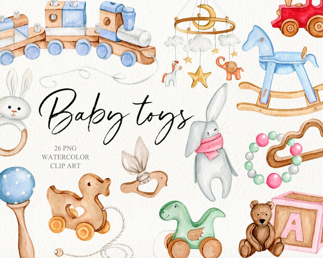 Watercolor Wooden Baby Toys Clipart. Baby Shower Clipart. Nursery ...