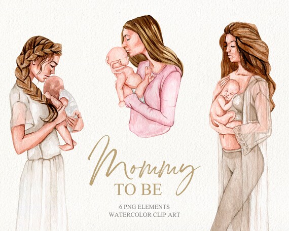 Watercolor Mother With Newborn Baby Clipart. Maternity Clipart | Etsy