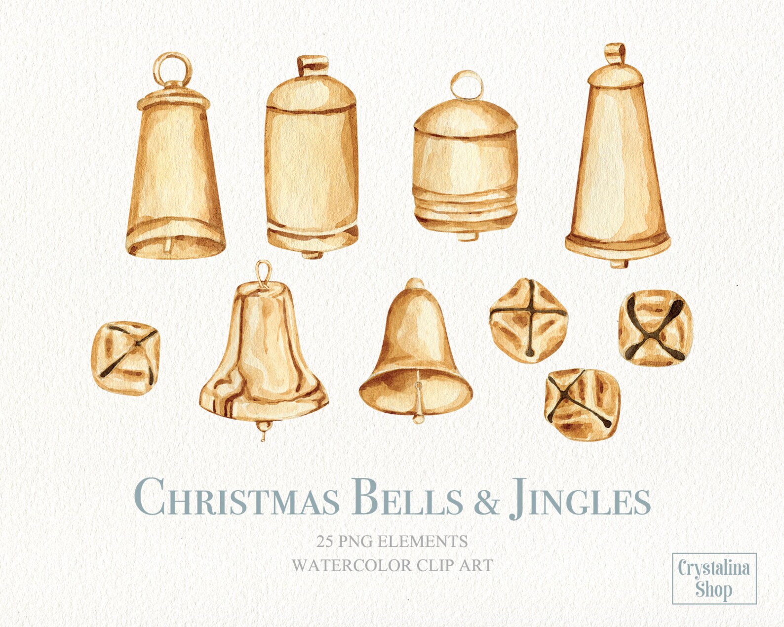 Watercolor Christmas Bells & Jingles Clipart Gold Silver - Etsy