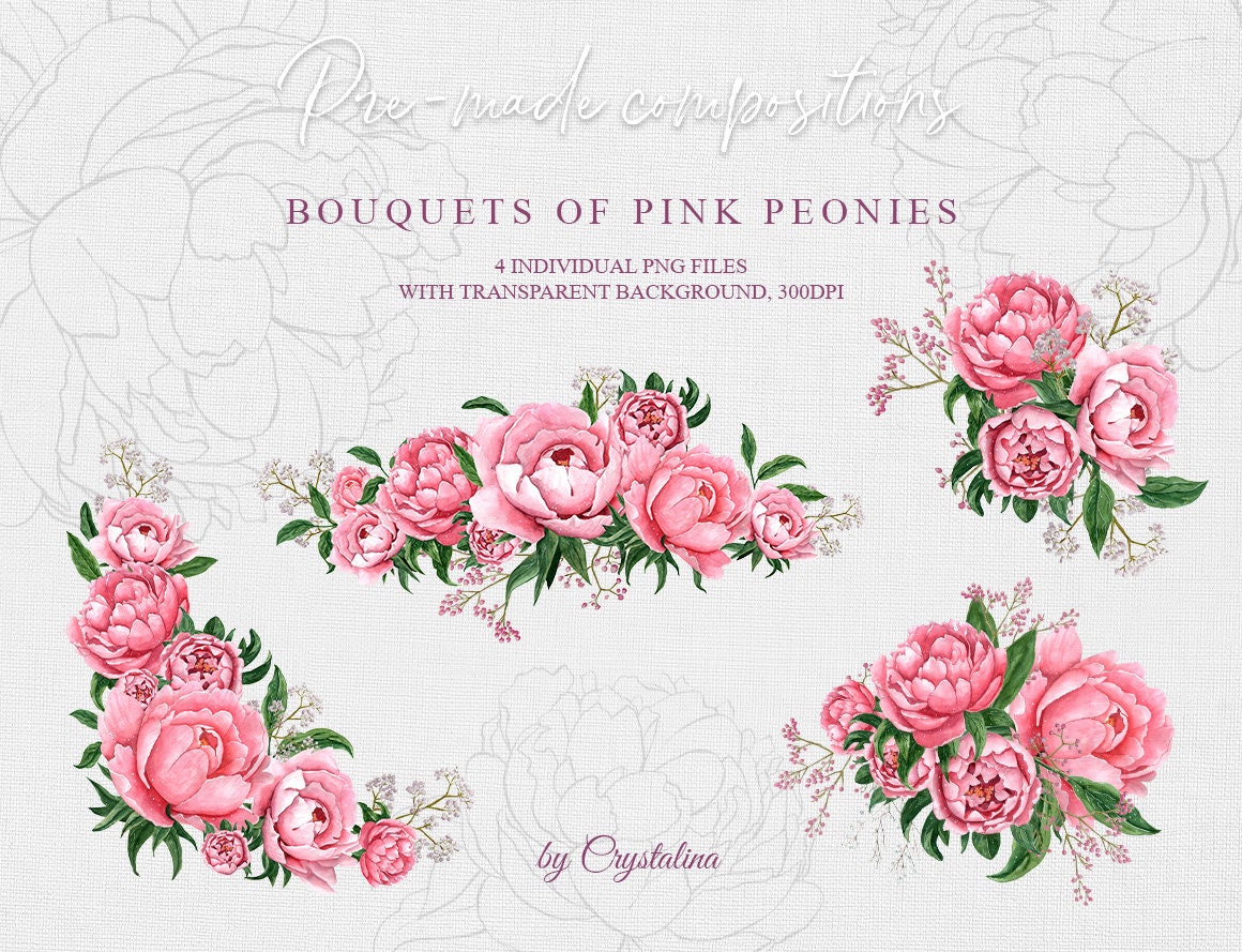 Watercolor Peony Flowers clipart. Summer floral clipart. | Etsy